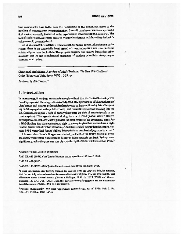 (PDF) Chastened Ambitions: Mark Tushnet’s ‘The New Constitutional Order ...