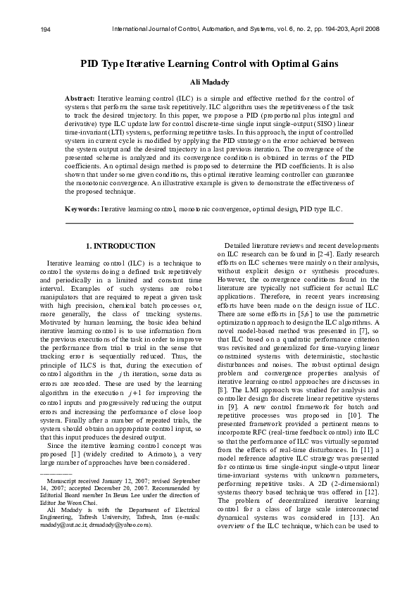 (PDF) PID Type Iterative Learning Control with Optimal Gains