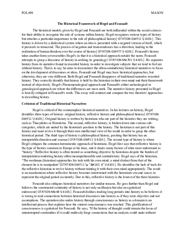 (DOC) Undergraduate Paper: The Historical Framework of Hegel and Foucault