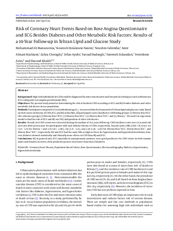 (PDF) Risk of Coronary Heart Events Based on Rose Angina Questionnaire ...