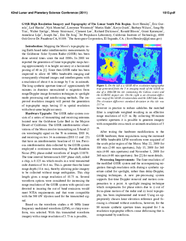(PDF) Goldstone Solar System Radar High Resolution Imagery and ...