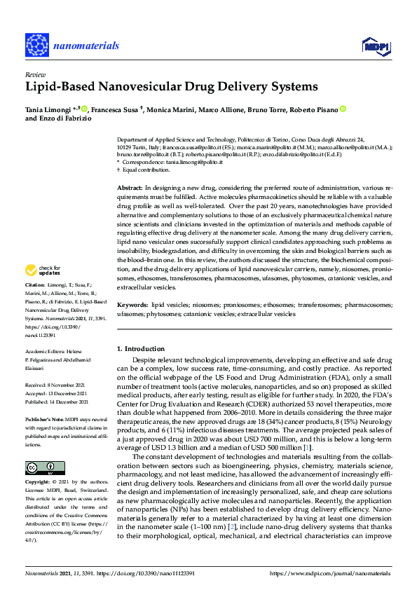 (PDF) Lipid-Based Nanovesicular Drug Delivery Systems