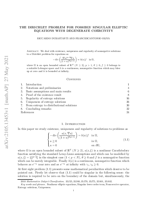 (PDF) The Dirichlet problem for possibly singular elliptic equations with degenerate coercivity