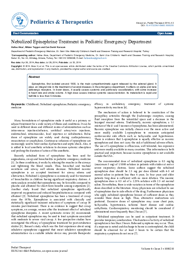(PDF) Nebulized Epinephrine Treatment in Pediatric Emergency Department