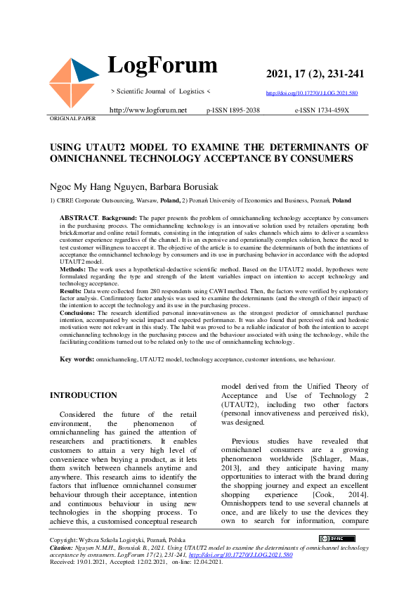 (PDF) Using UTAUT2 Model to Examine the Determinants of Omnichannel Technology Acceptance by ...