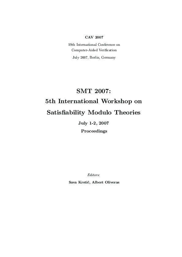 (PDF) SMT 2007: 5th International Workshop on Satisfiability Modulo Theories