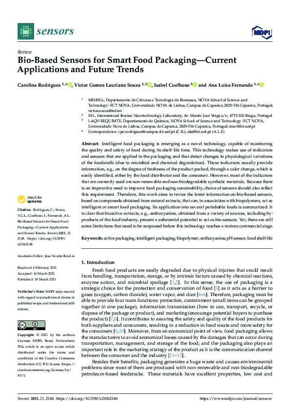 (PDF) Bio-Based Sensors for Smart Food Packaging—Current Applications ...