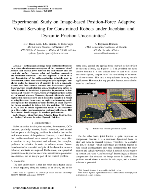 (PDF) Experimental study on image-based position-force adaptive visual servoing for constrained ...