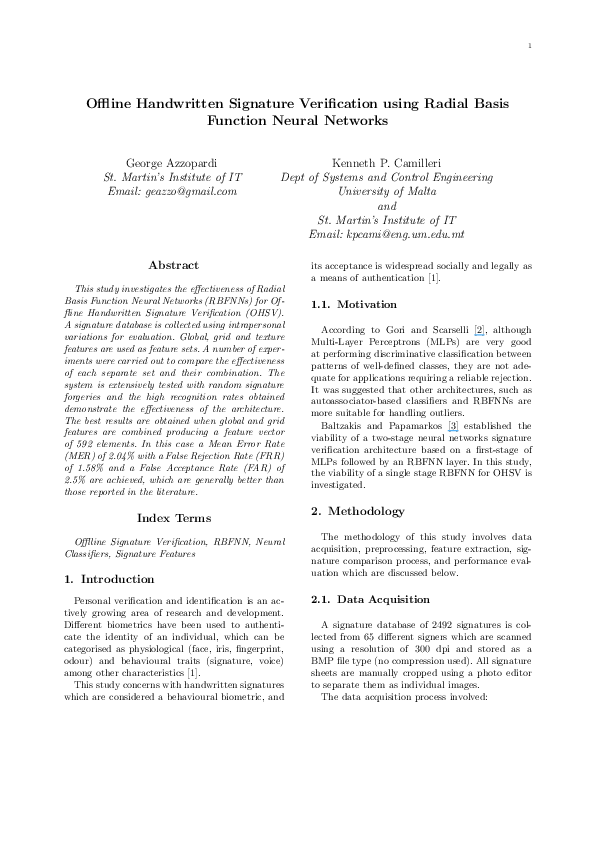 Pdf Offline Handwritten Signature Verification Using Radial Basis