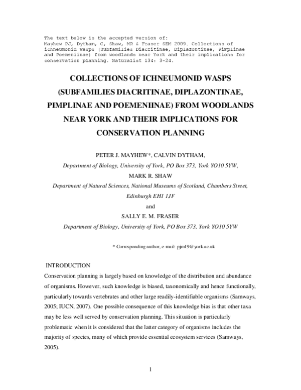 (PDF) Collections of ichneumonid wasps (subfamilies Diacritinae ...