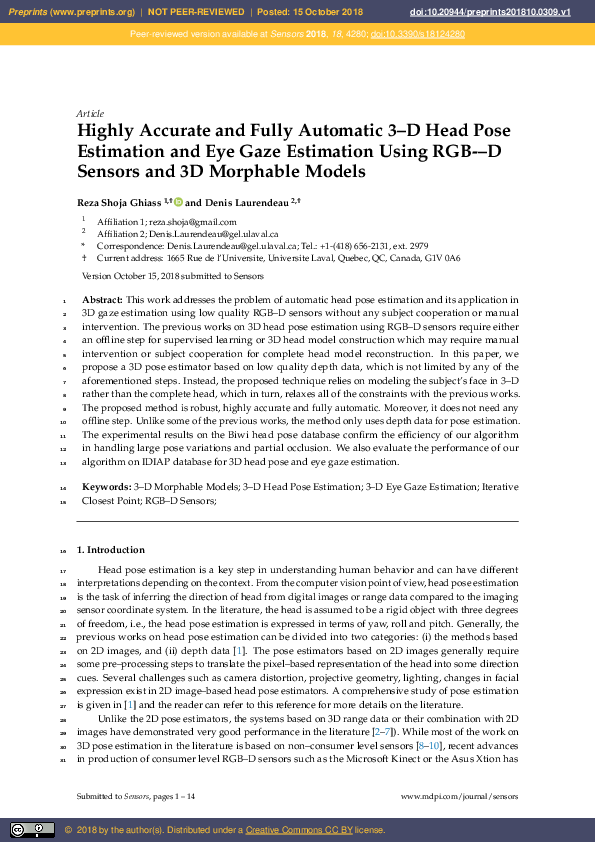 (PDF) Highly Accurate and Fully Automatic 3–D Head Pose Estimation and Eye Gaze Estimation Using ...