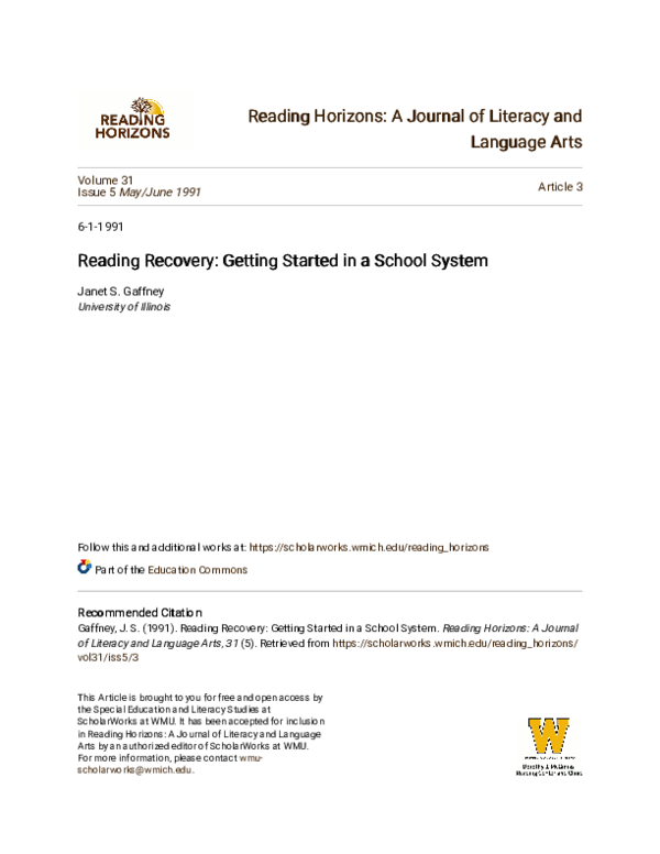 (PDF) Reading Recovery: Getting Started in a School System