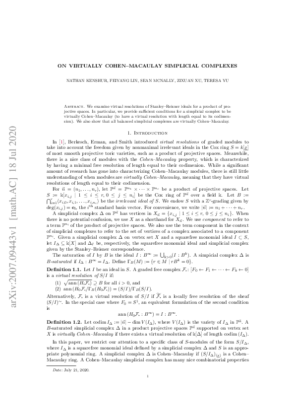 (PDF) On Virtually Cohen-Macaulay Simplicial Complexes