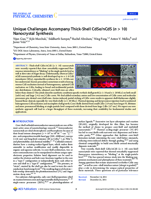(PDF) Unique Challenges Accompany Thick-Shell CdSe/nCdS (n> 10) Nanocrystal Synthesis