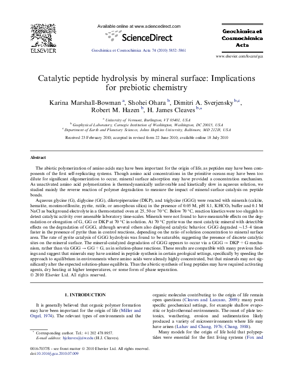 (PDF) Catalytic peptide hydrolysis by mineral surface: Implications for ...