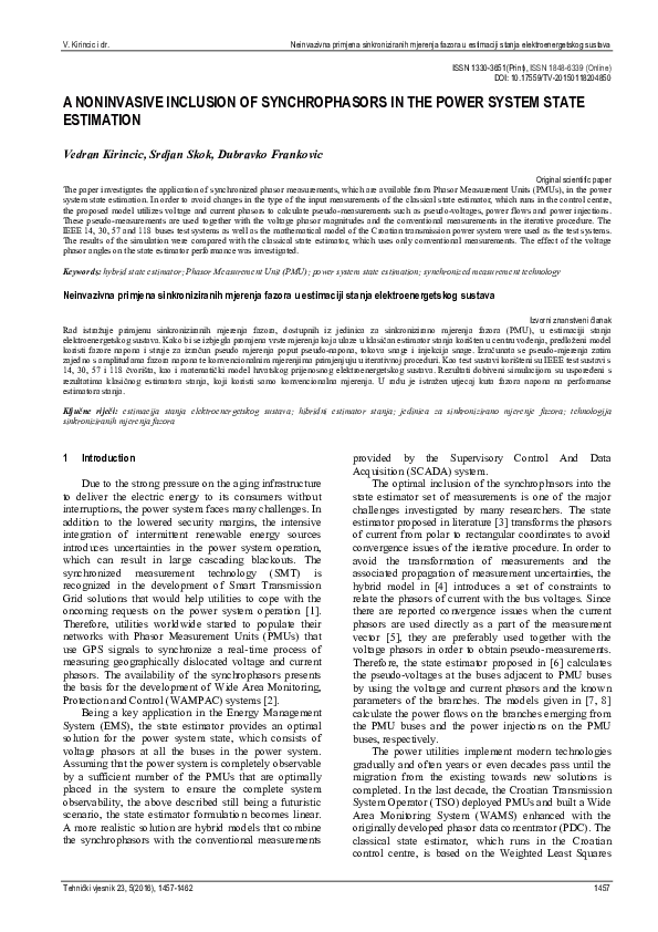 Pdf A Noninvasive Inclusion Of Synchrophasors In The Power System