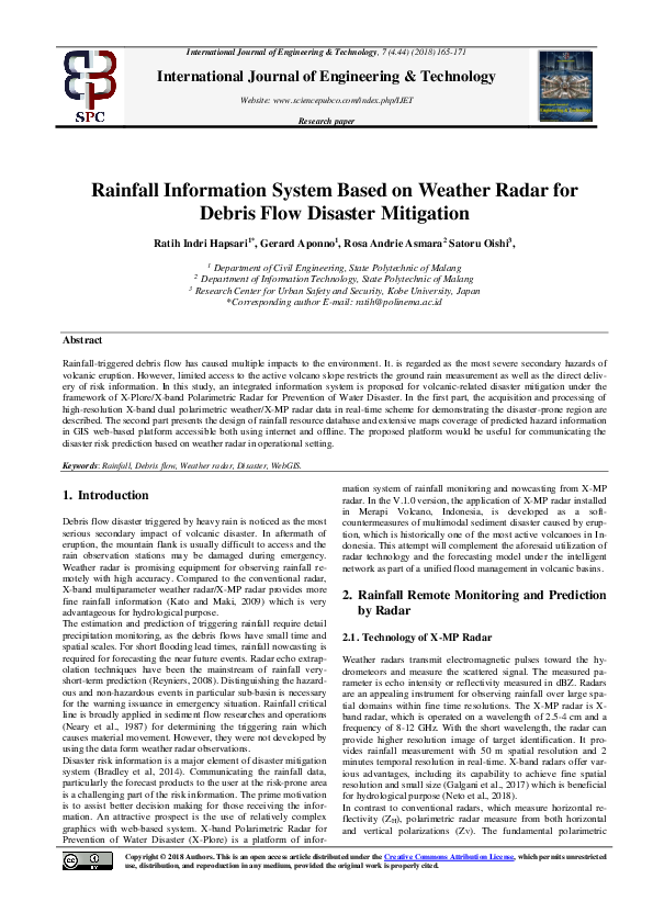 (PDF) Rainfall Information System Based on Weather Radar for Debris ...