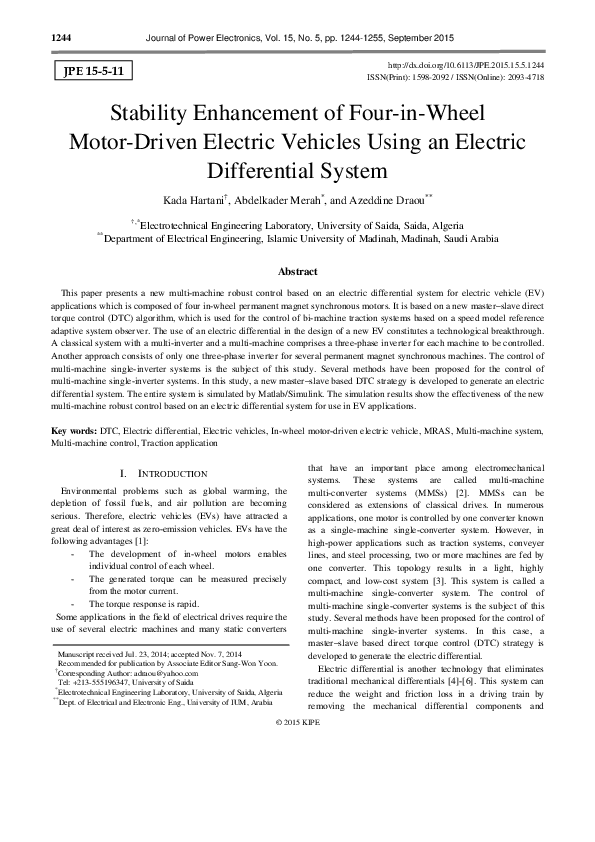 (PDF) Stability Enhancement of Four-in-Wheel Motor-Driven Electric ...