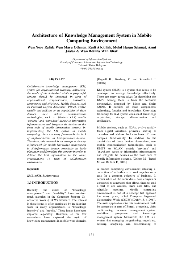 (PDF) Architecture of Knowledge Management System in Mobile Computing Environment