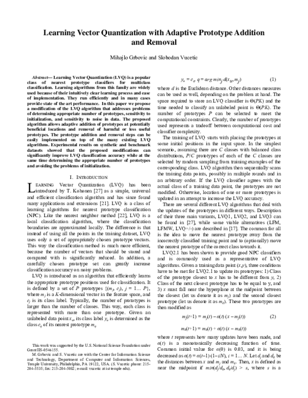 (PDF) Learning Vector Quantization with adaptive prototype addition and ...