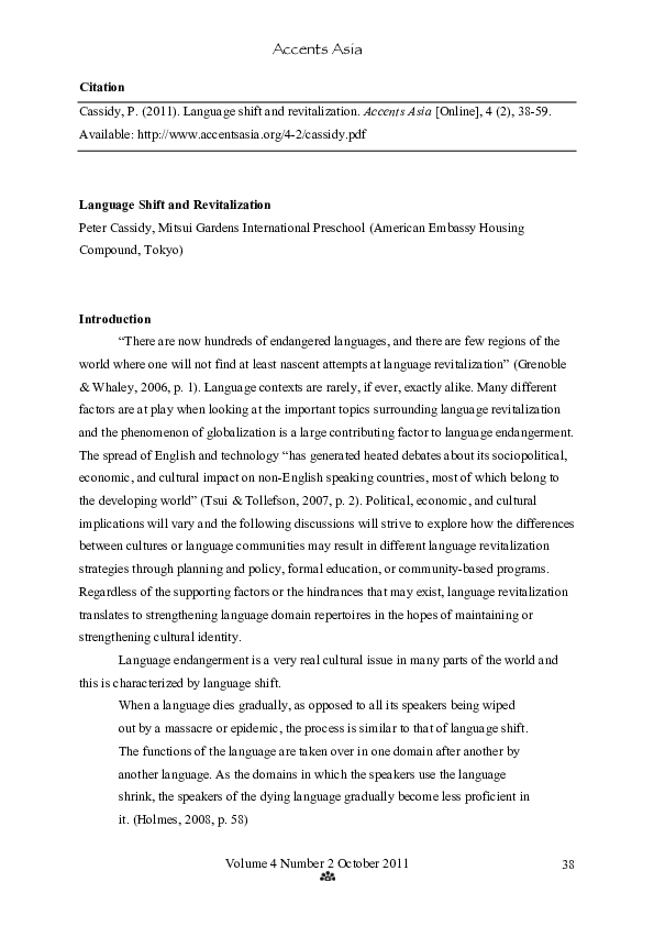 (PDF) Language Shift and Revitalization