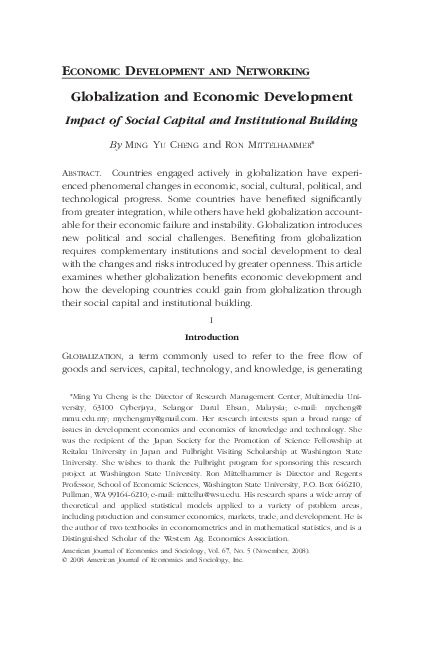 (PDF) Globalization and Economic Development: Impact of Social Capital and Institutional Building