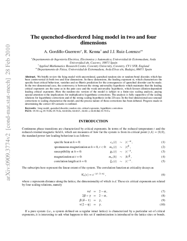(PDF) The quenched-disordered Ising model in two and four dimensions