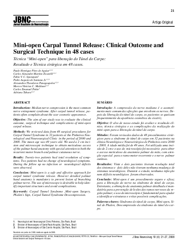 (PDF) Mini-open Carpal Tunnel Release : Clinical Outcome and Surgical ...