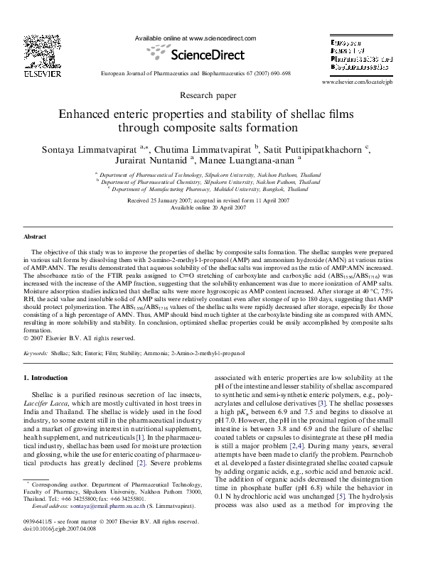 (PDF) Enhanced enteric properties and stability of shellac films ...