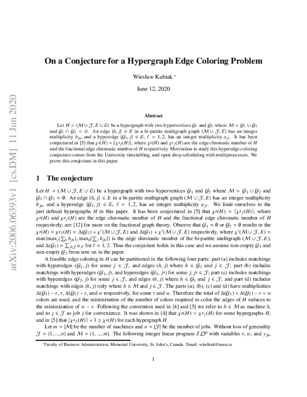 (PDF) On a Conjecture for a Hypergraph Edge Coloring Problem
