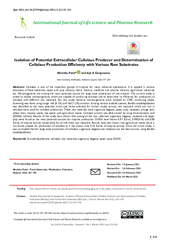 (PDF) Isolation of Potential Extracellular Cellulase Producer and ...