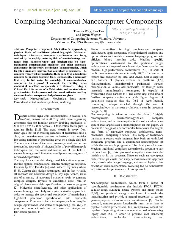 (PDF) Compiling Mechanical Nanocomputer Components
