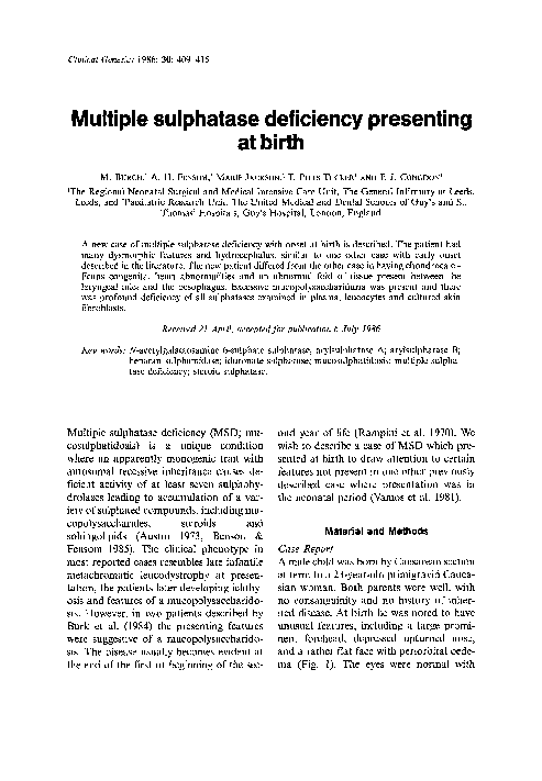 (PDF) Multiple sulphatase deficiency presenting at birth