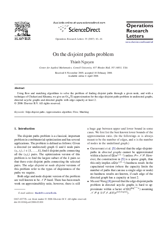 (PDF) On the disjoint paths problem
