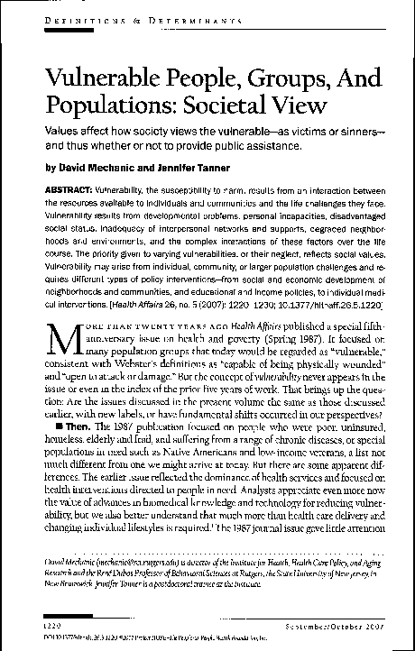 (PDF) Vulnerable People , Groups , And Populations : Soeietal View ...