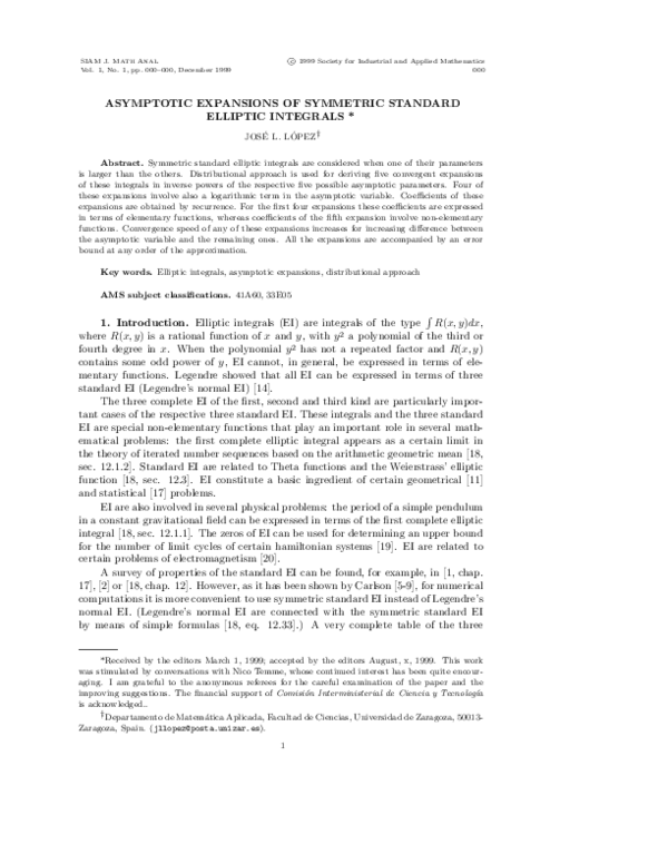 (PDF) Asymptotic expansions of symmetric standard elliptic integrals