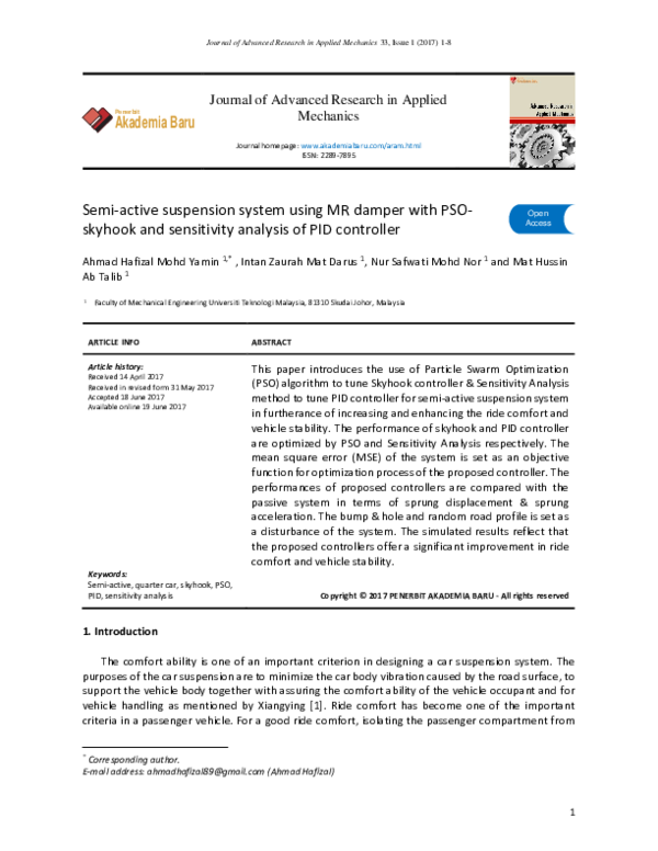 (PDF) Performance Analysis of Skyhook, Groundhook and Hybrid Control ...