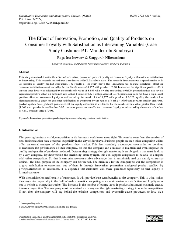 (PDF) The Effect of Innovation, Promotion, and Quality of Products on ...