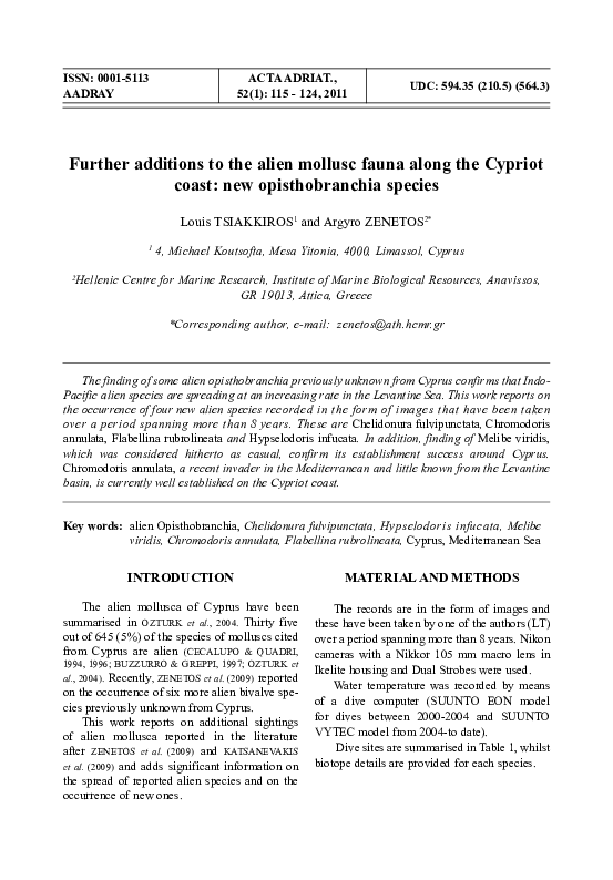 (PDF) Further additions to the alien mollusc fauna along the Cypriot ...