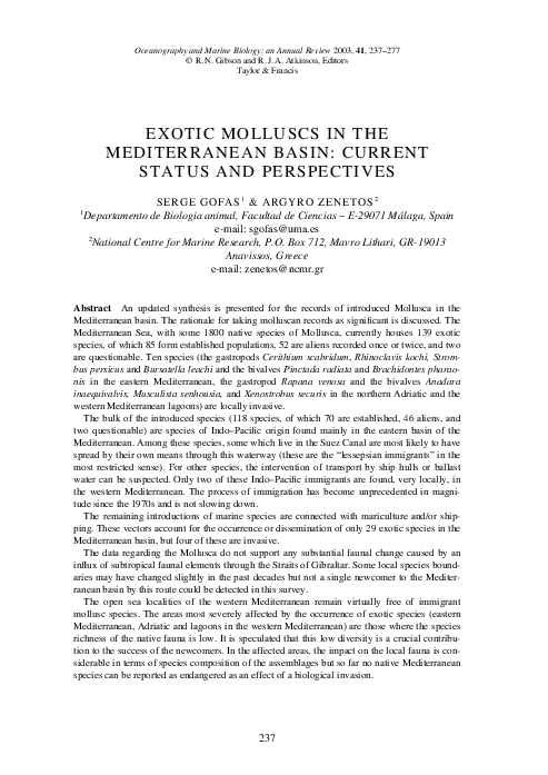 (PDF) Exotic molluscs in the Mediterranean basin: Current status and ...