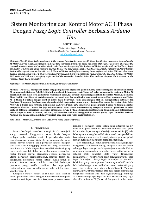 (PDF) Sistem Monitoring dan Kontrol Motor AC dengan Fuzzy Logic ...