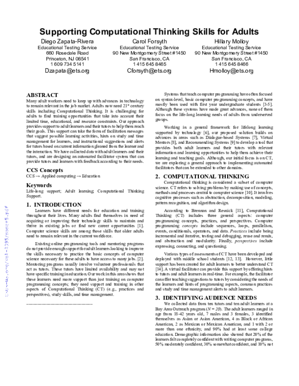 Pdf Supporting Computational Thinking Skills For Adults