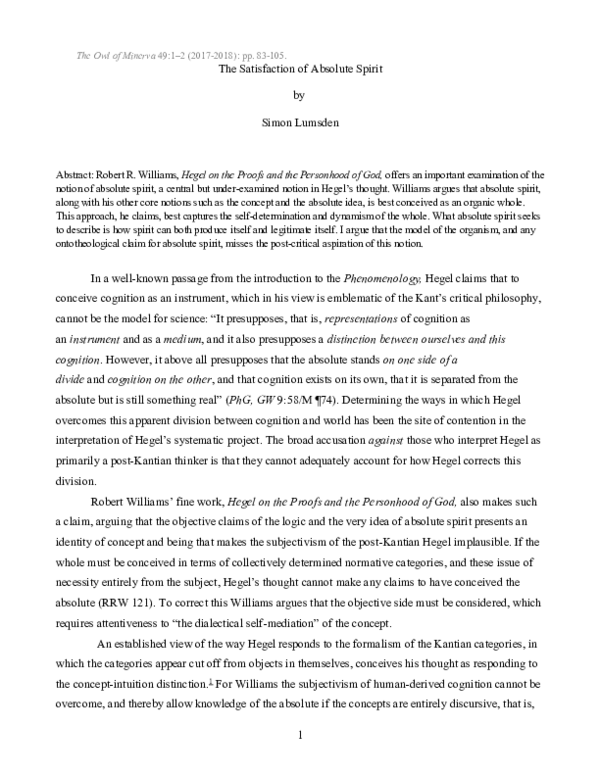 (PDF) The Satisfaction of Absolute Spirit