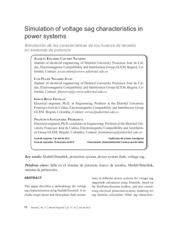 (PDF) Simulation of Voltage Sag Characteristics in Power Systems