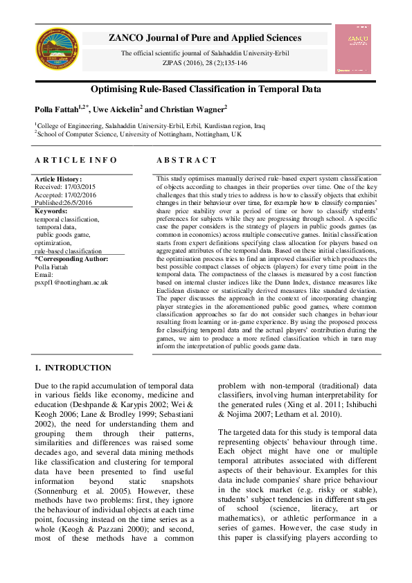 (PDF) Optimising Rule-Based Classification in Temporal Data