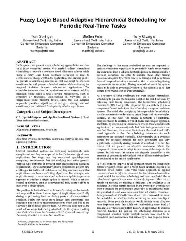 (PDF) Fuzzy logic based adaptive hierarchical scheduling for periodic real-time tasks
