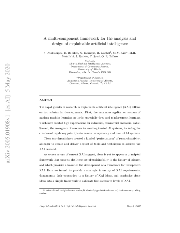 (PDF) A multi-component framework for the analysis and design of explainable artificial intelligence