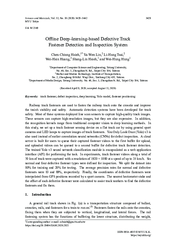 Pdf Offline Deep Learning Based Defective Track Fastener Detection And Inspection System