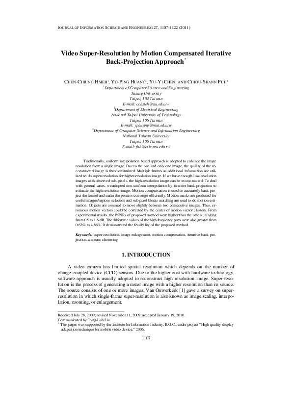 (PDF) Video Super-Resolution by Motion Compensated Iterative Back-Projection Approach