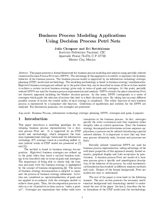 (PDF) Business Process Modeling Applications Using Decision Process Petri Nets